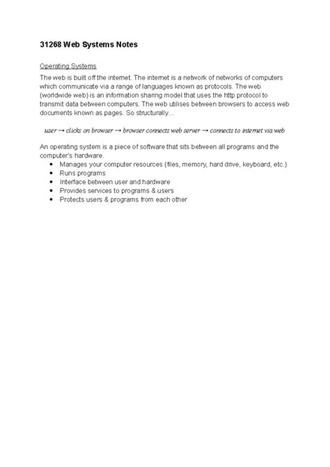 31268 Web Systems Notes 31268 Web Systems Notes Operating Systems The