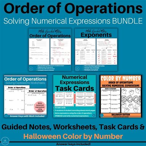 Numerical Expression Practice Order Of Operations Halloween Math Bundle Numerical