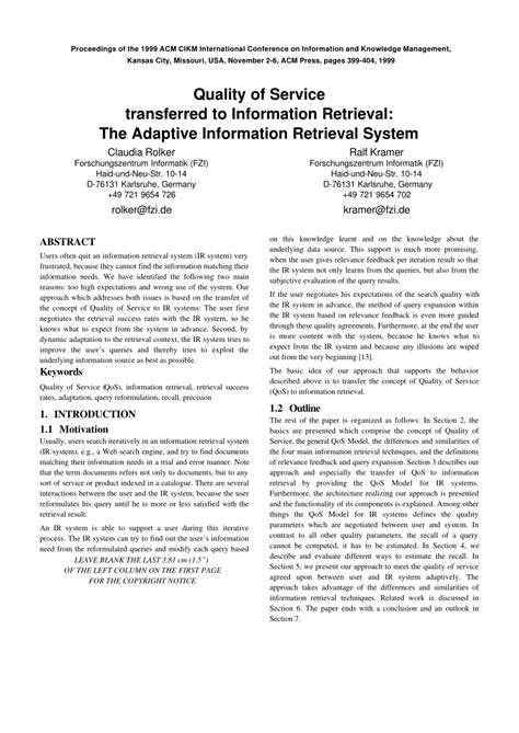 Pdf Quality Of Service Transferred To Information Retrieval The