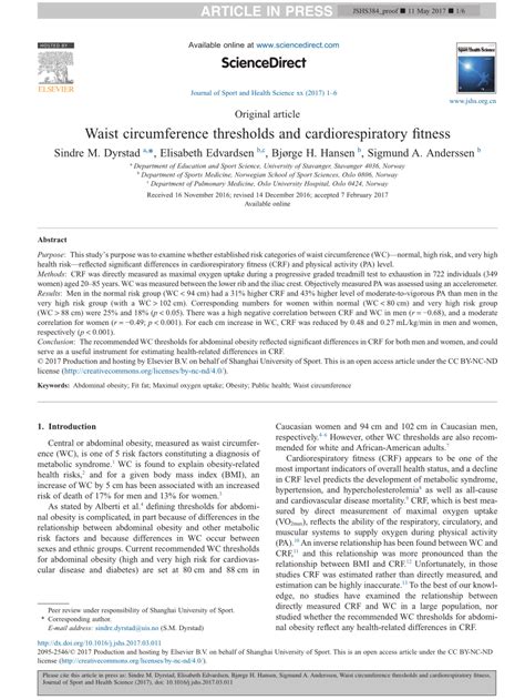 Pdf Waist Circumference Thresholds And Cardiorespiratory Fitness
