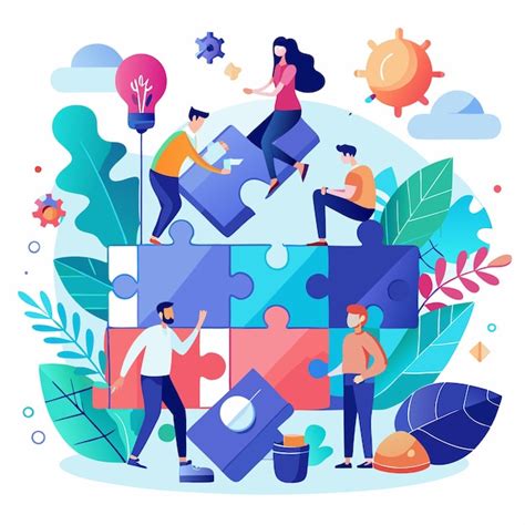 Teamwork Collaboration Solving Puzzles Together For Success Premium