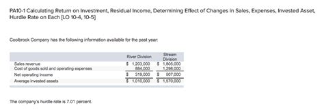 solved pa10 1 calculating return on investment residual
