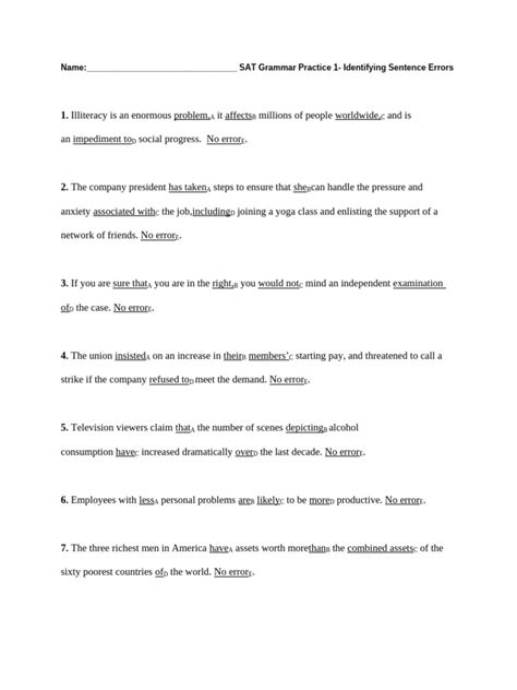 Sat Grammar Error Practice Test Pdf