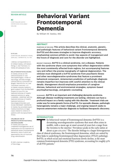 Behavioral Variant Frontotemporal Dementia 7 Pdf Dementia Medical Diagnosis