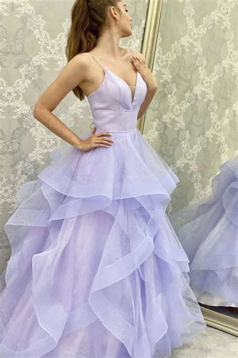 V Neck Glitter Purple Long Prom Dresses V Neck Long Purple Formal Eve
