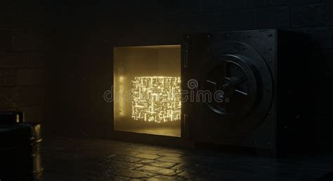 Glowing Cube Inside A Safe Concept For Data Security Or Innovation Stock Illustration