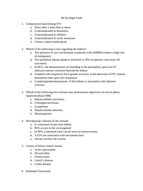 Mcqs High Yield Pdf Medical Ultrasound Metastasis