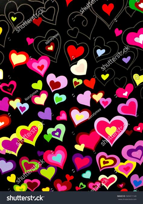 Vertical Black Background Colorful Valentine Hearts Stock Illustration