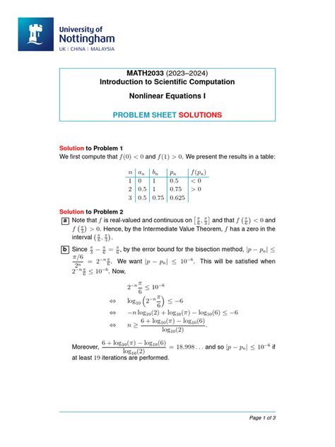 Nonlinear Equations I Problem Sheet Solutions Pdf Algorithms