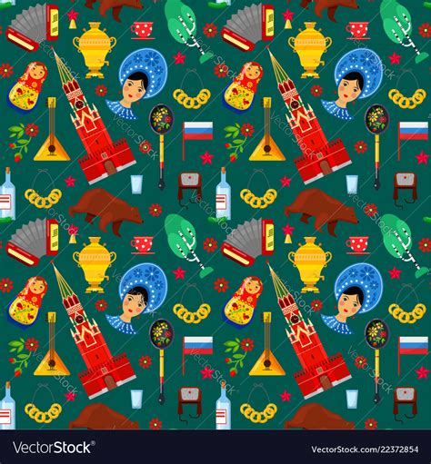 Pattern With Traditional Russian Attributes Vector Image