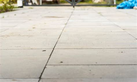 Driveway Paved With Rectangular Concrete Slabs Stock Image Image Of