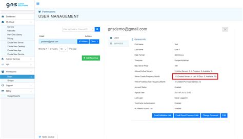 Assign User Limit Server Creation Days GNS