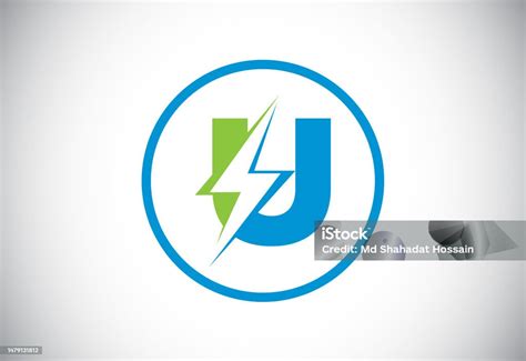 조명 천둥 볼트가 있는 초기 U 문자 로고 디자인 전기 볼트 편지 로고 벡터 개념에 대한 스톡 벡터 아트 및 기타 이미지