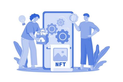 흰색 바탕에 Nft 주조 프로세스 그림 개념 프리미엄 벡터