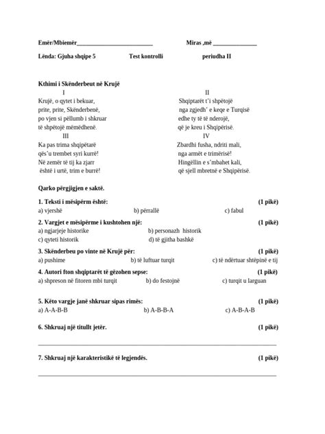 Test Gjuhe Shqipe Periudha Ii Klasa V Pdf