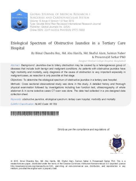 Pdf Etiological Spectrum Of Obstructive Jaundice In A Tertiary Care Hospital Dr Prosannajid