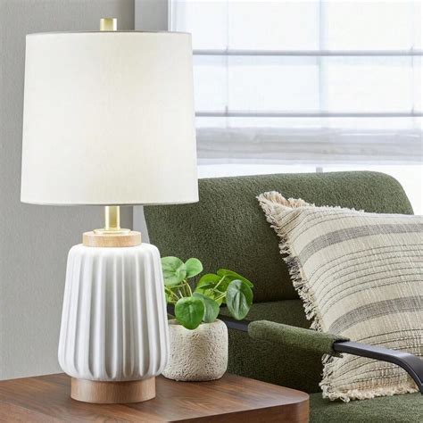 Ribbed White Ceramic And Wood Table Lamp Shein Usa