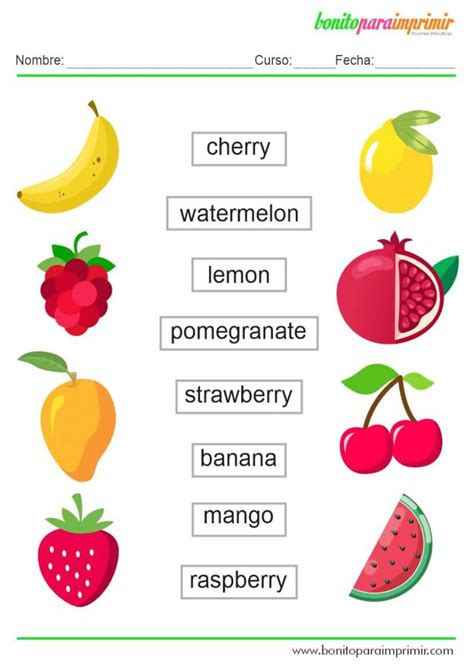 Las Frutas En Ingles BONITO PARA IMPRIMIR