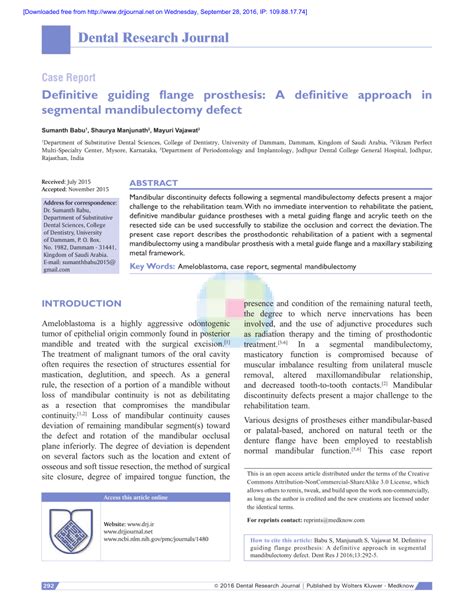 Pdf Definitive Guiding Flange Prosthesis A Definitive Approach In Segmental Mandibulectomy Defect