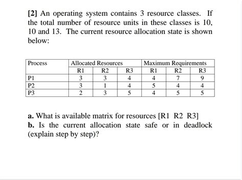 Solved 2 An Operating System Contains 3 Resource Classes