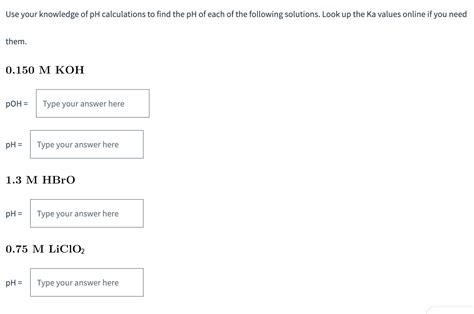 Solved Use Your Knowledge Of PH Calculations To Find The PH Chegg Com