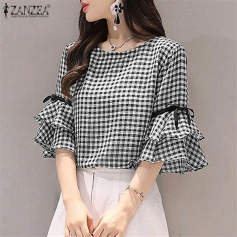 【3 Days Delivery】momonaco Zanzea Women Holiday Casual Work Shirt Flare