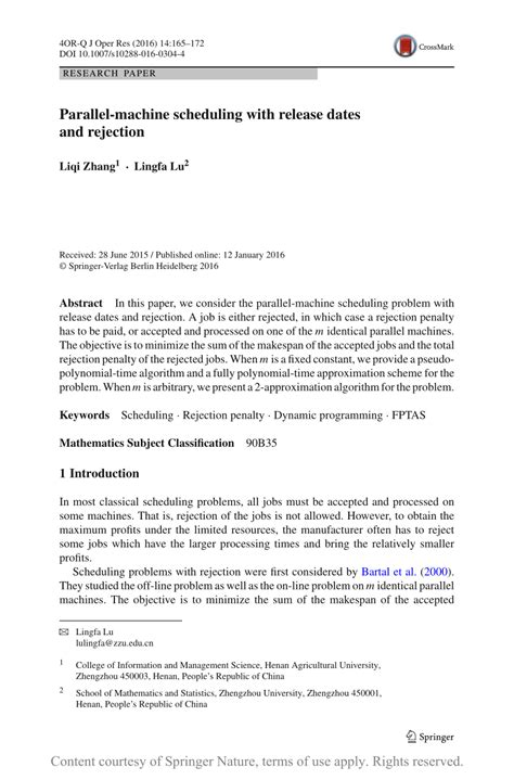 Parallel Machine Scheduling With Release Dates And Rejection Request Pdf