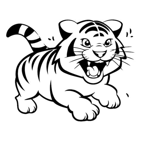 백색 바탕에 고립된 만화 호랑이 터 일러스트레이션 프리미엄 Ai 생성 벡터