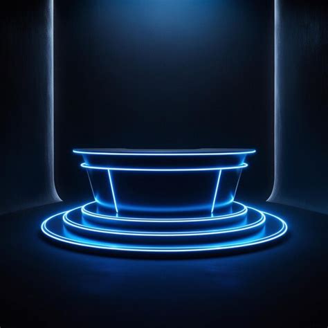 Blue Dark Glow Light Platform Stand Podium Premium Ai Generated Image