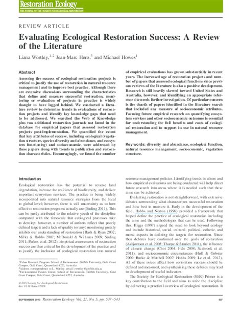 Pdf Evaluating Ecological Restoration Success A Review Of The Literature