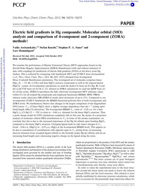 Pdf Electric Field Gradients In Hg Compounds Molecular Orbital Mo Analysis And Comparison