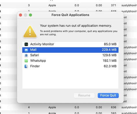 System Has Run Out Of Application Memory Apple Community