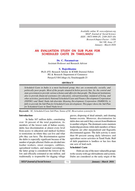 Pdf An Evaluation Study On Sub Plan For Scheduled Caste In Tamilnadu
