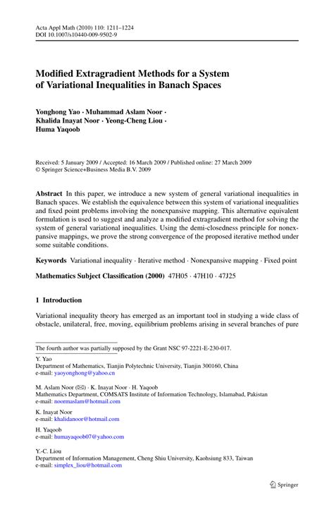 pdf modified extragradient methods for a system of variational