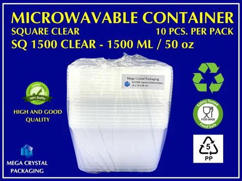 Microwavable Container Sq 1500 Square 1000 Ml 10 Pcs Per Pack