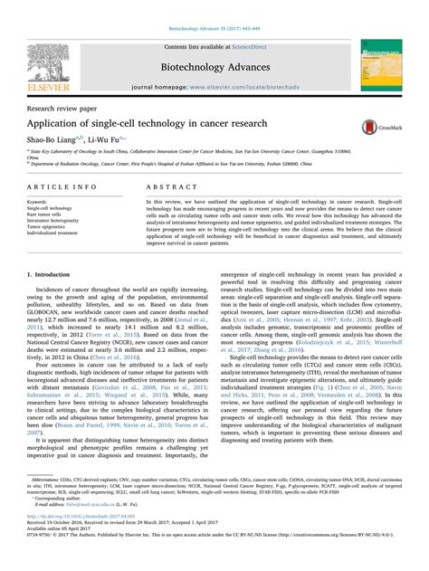 Pdf Application Of Single Cell Technology In Cancer Research