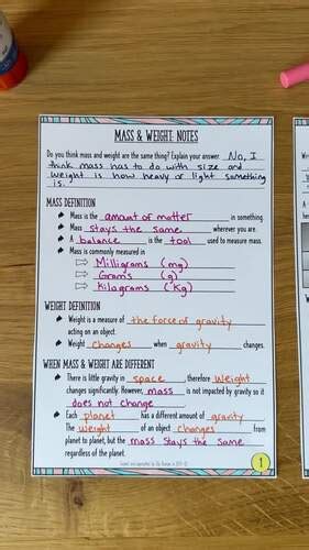Mass And Weight Interactive Notebook Pages And Powerpoint Mass