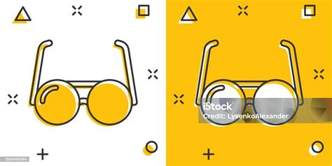 코믹 스타일의 벡터 만화 선글라스 아이콘 안경 사인 일러스트 레이션 픽토그램 선글라스 비즈니스 스플래시 효과 컨셉 개인 장식품에 대한 스톡 벡터 아트 및 기타 이미지