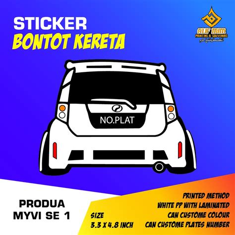 Sticker Belakang Kereta Sticker Bontot Kereta Custom Colour No Plate Produa Myvi Se Shopee