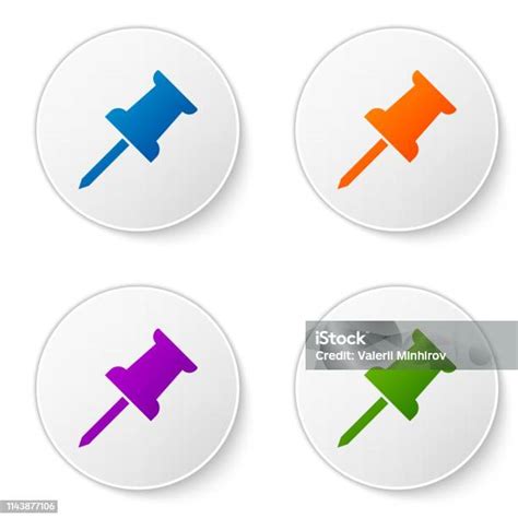Kleur Push Pin Icoon Geïsoleerd Op Witte Achtergrond Thumbtacks Teken