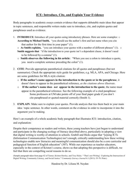 Ice Method Introduce Cite Explain Evidence In Essays