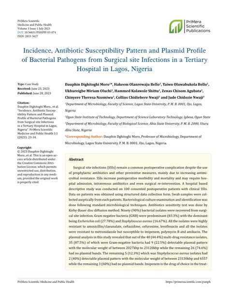 Pdf Incidence Antibiotic Susceptibility Pattern And Plasmid Profile Of Bacterial Pathogens