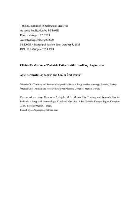 Pdf Clinical Evaluation Of Pediatric Patients With Hereditary Angioedema
