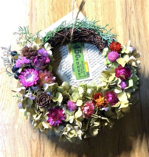 ️秋色紫陽花＆アナベルハンドメイド ドライフラワーリース メルカリ