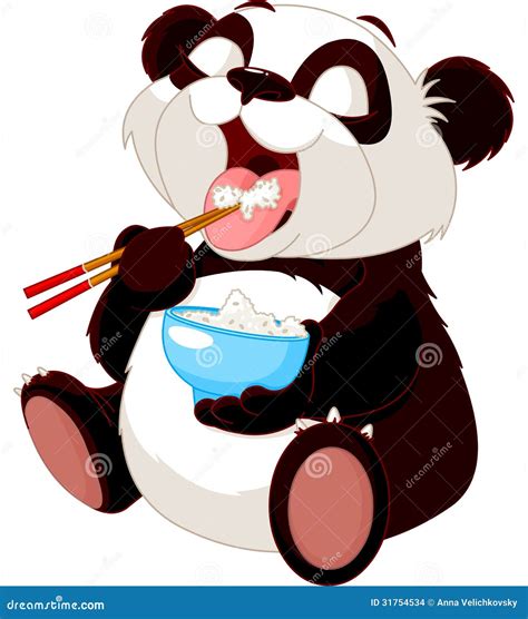 Gullig Panda Som äter Ris Vektor Illustrationer Illustration Av Barn
