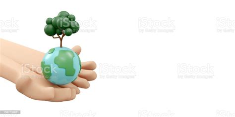 세계 환경의 날 배경 배너 카드 포스터의 지구와 나무 아이콘 개념을 들고 손의 렌더링 3d 렌더 일러스트 만화 스타일 3차원 형태에 대한 스톡 사진 및 기타 이미지 Istock