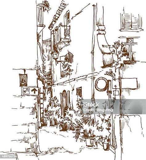 Tangan Membuat Sketsa Jalan Tua Ilustrasi Stok Unduh Gambar Sekarang