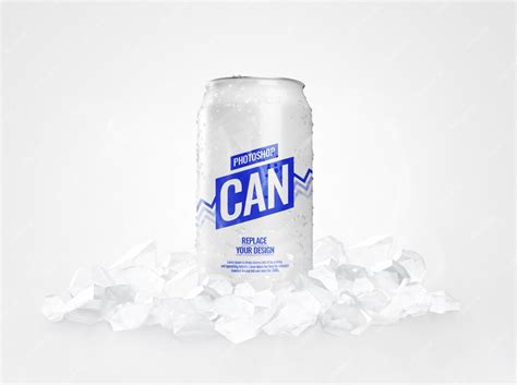Premium Psd Soda Can Mockup With Ice Cubes