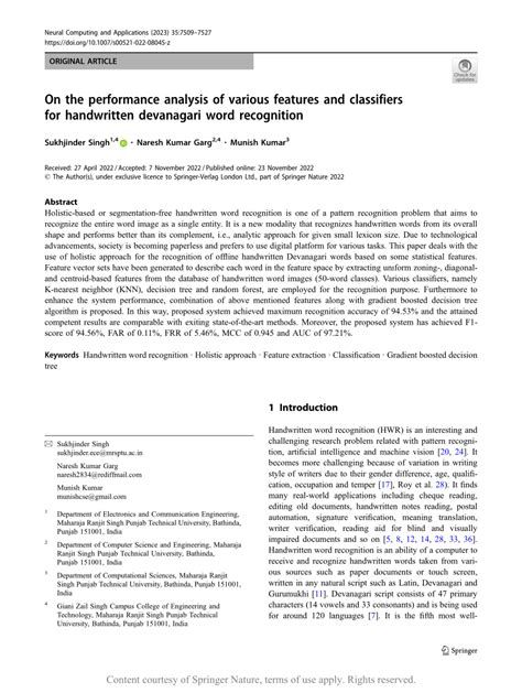 On The Performance Analysis Of Various Features And Classifiers For Handwritten Devanagari Word