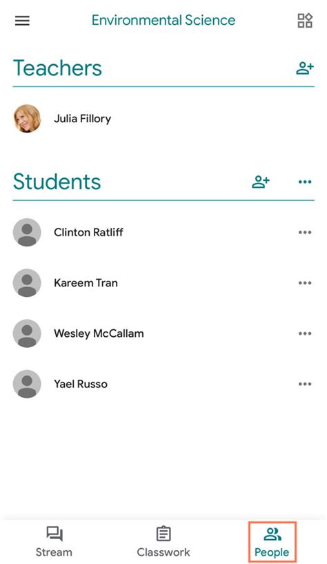 Google Classroom Mobile App Viewing The Stream And People Tabs